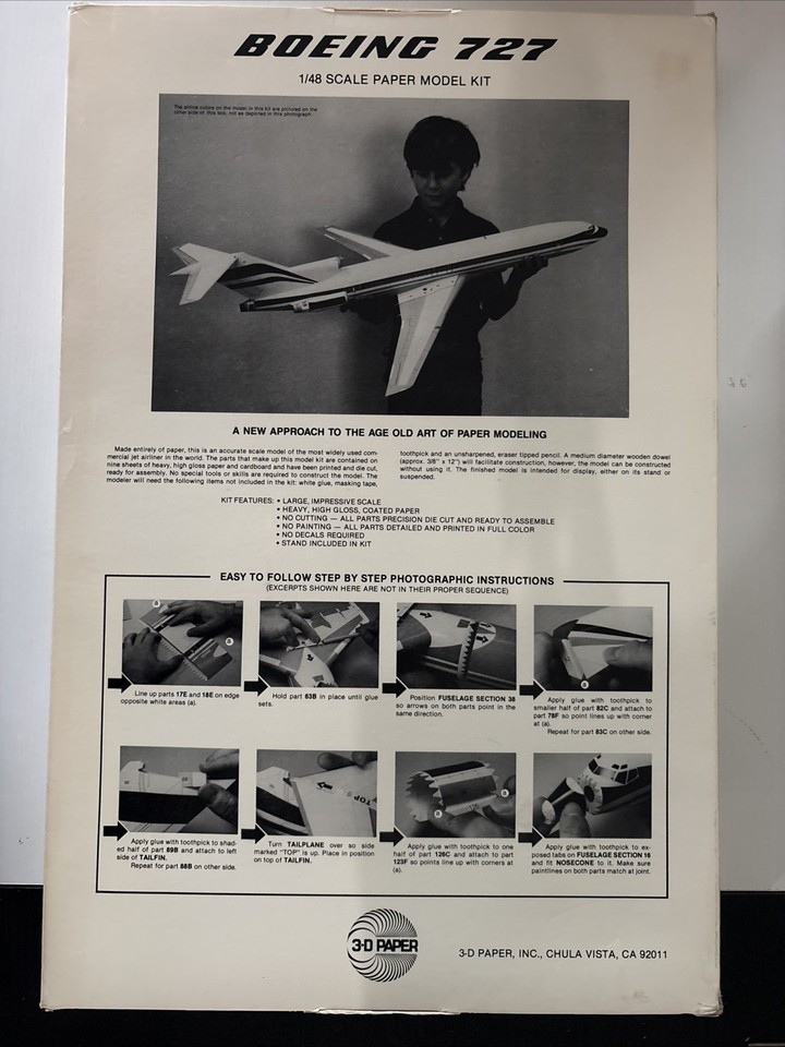 Delta Boeing 727-200 1/48 Scale Unassembled Paper Model Kit 3-D Paper ...
