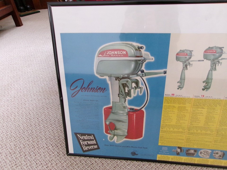Vintage 1949 Johnson Outboard Motor dealer poster advertising new ...