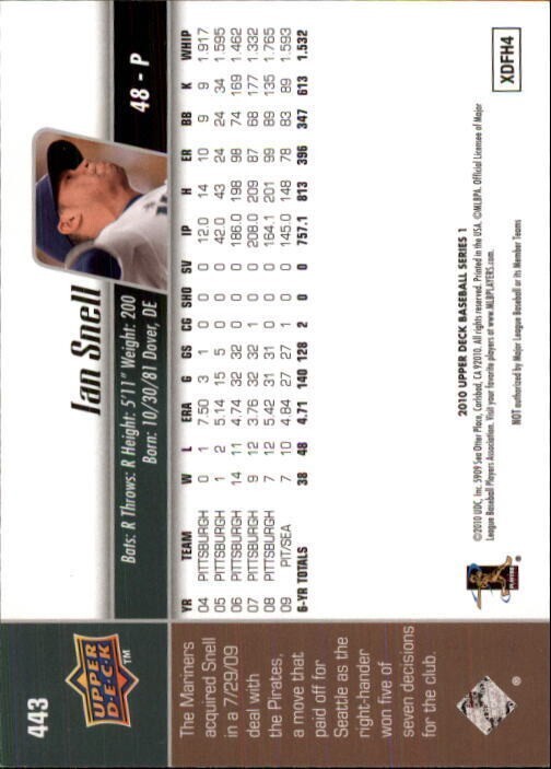 2010 Upper Deck Seattle Mariners Baseball Card #443 Ian Snell | eBay