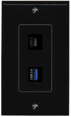 2 Port Black Decorative Jack Passthrough Keystone USB-3 USBC Wall Plate ...