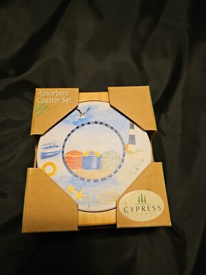 Cypress Home Coaster Set Of 4 Absorbent Stone Beach Lighthouse Nautical ...