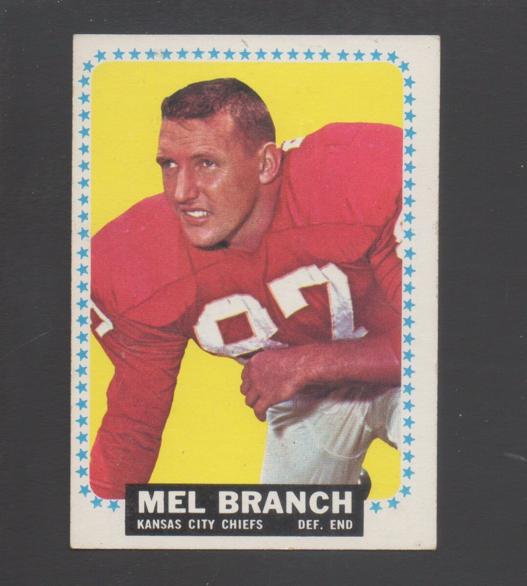 1964 Topps Football Card #91 Mel Branch-Kansas City Chiefs Ex Mint ...