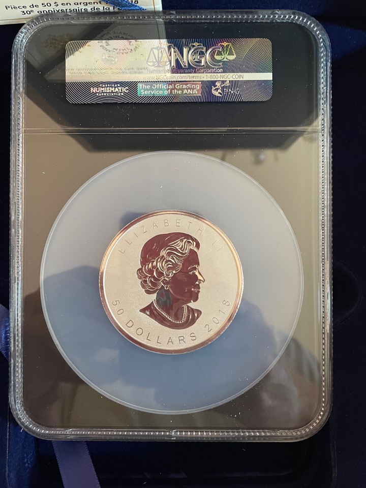 2018 NGC PF70 Reverse Proof 3 oz Silver $50 CANADA Maple Leaf Incuse ...