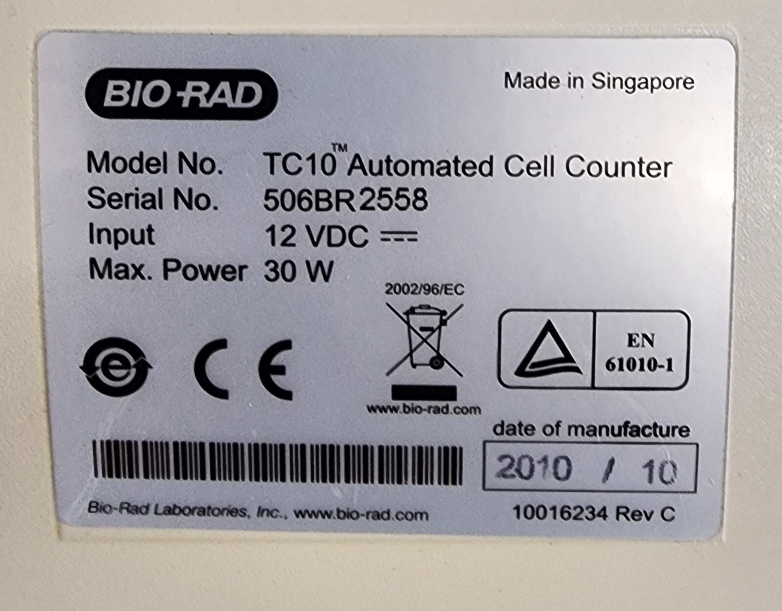 Bio-Rad TC10 Automated Cell Counter w/ Power Supply | eBay