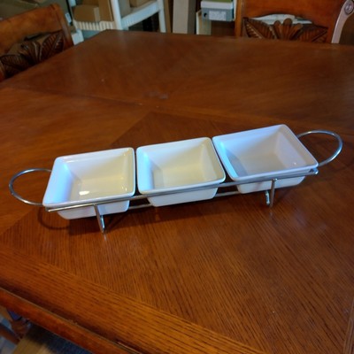 4- Piece Set Tray w/ 3 Compartment Serving Porcelain Square Bowls | eBay