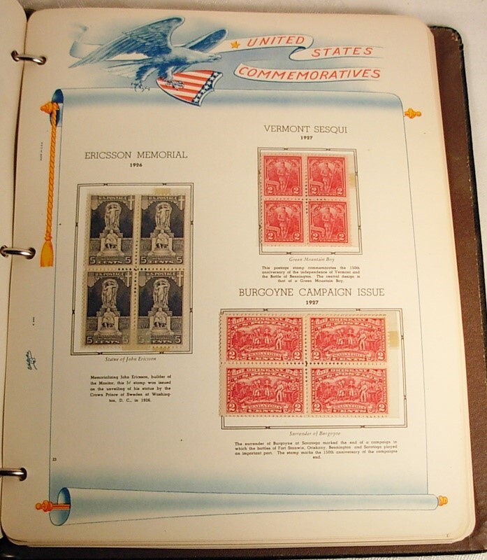 US COMMEMORATIVE STAMP ALBUM WITH ABOUT 220 MINT BLOCKS OF 4 1909-1949 ...