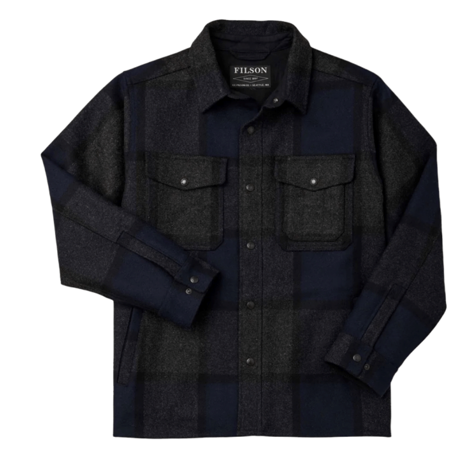 FILSON Mackinaw Wool Jac Shirt L Navy Charcoal Plaid Cruiser Jacket | eBay