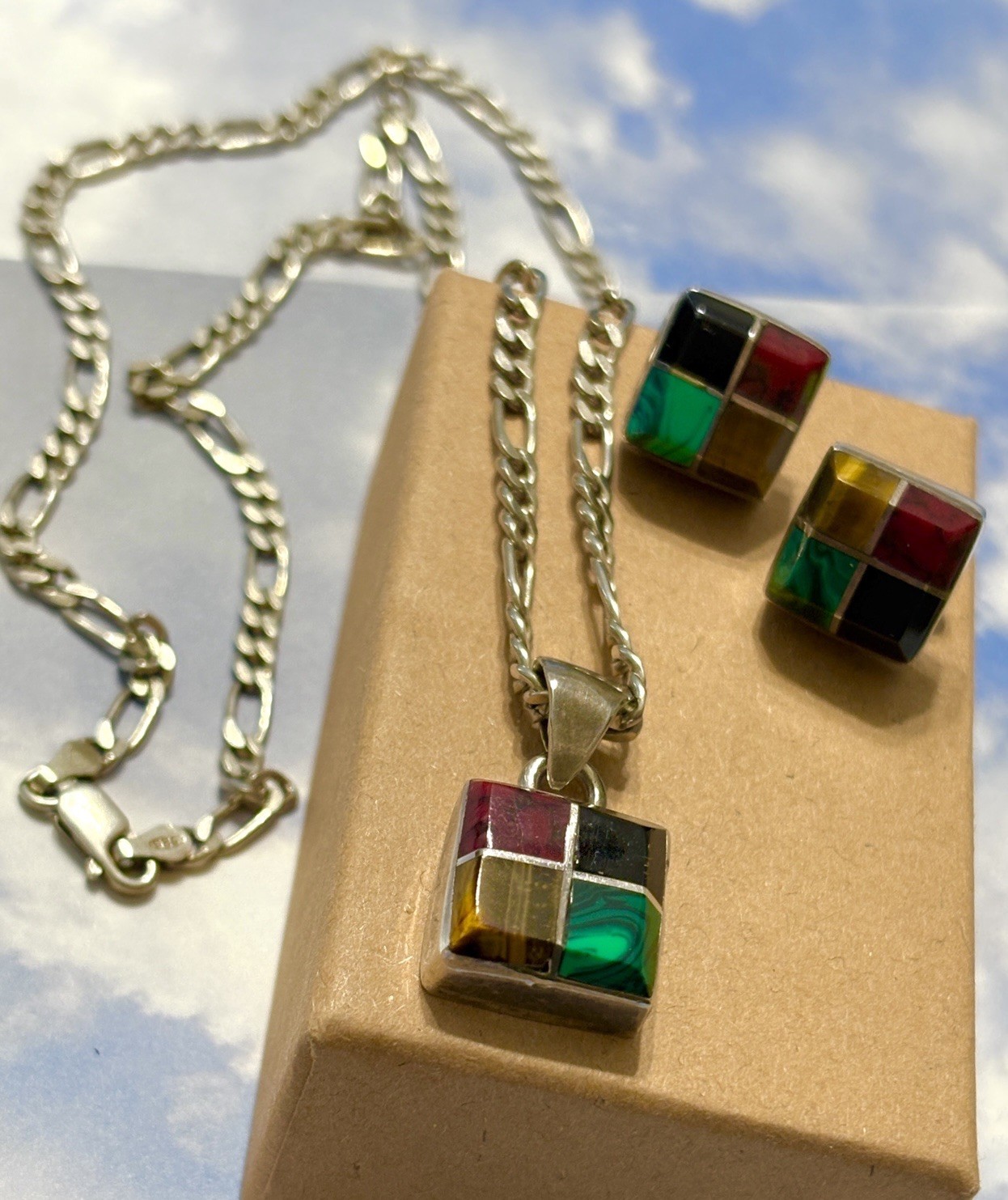 HEAVY 31g MEXICO Sterling Silver Multi-Stone Thick Ne… - Gem