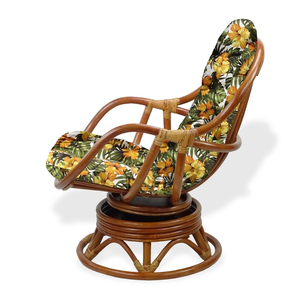 Bali Swivel Rocking Chair Rattan Wicker Handmade with Floral Cushion ...
