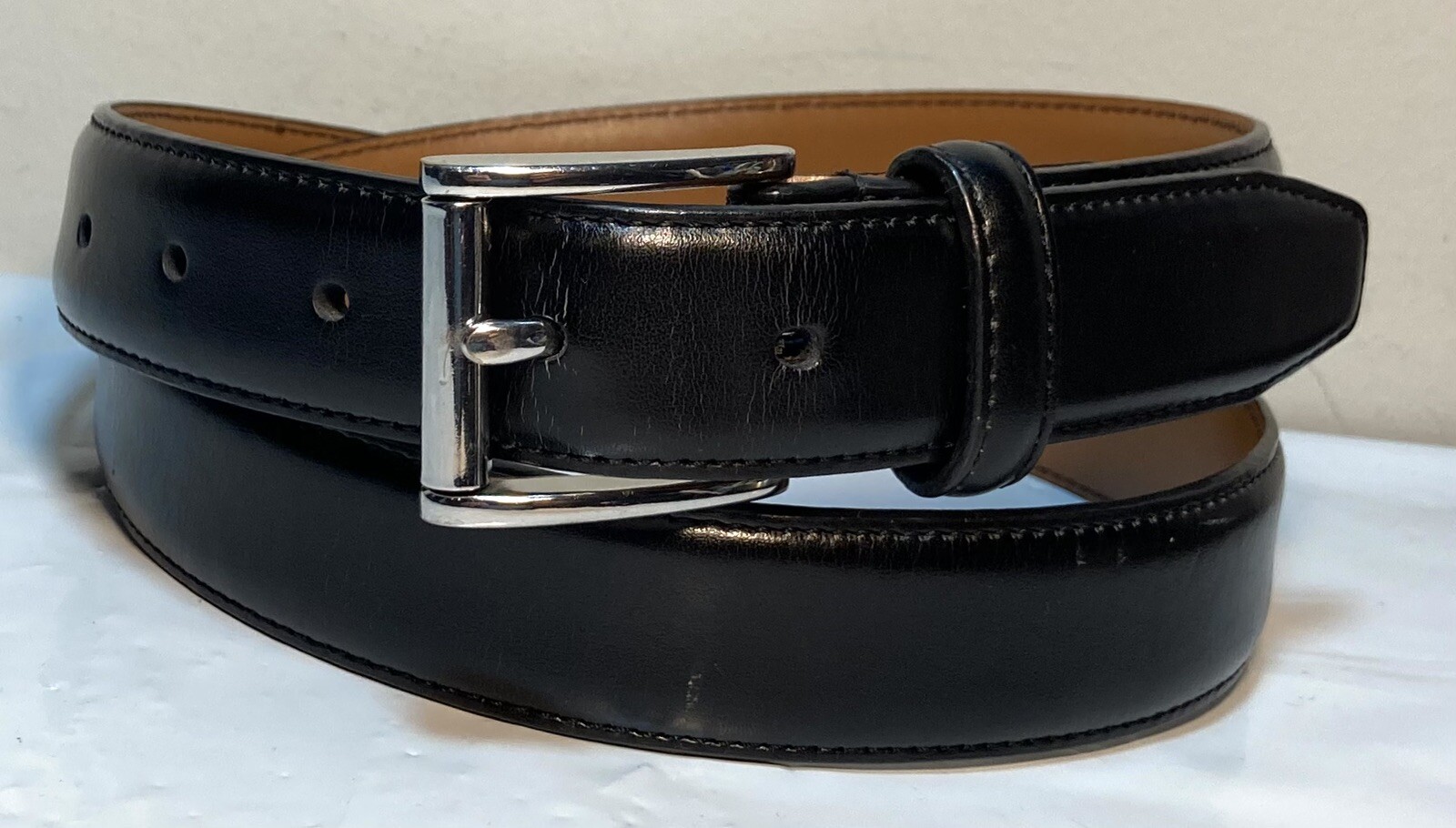 Chaps Black Genuine Leather Dress Belt Men's Sz 36 1-1/8”Wide Roller ...