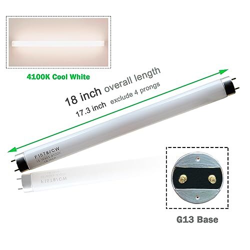 4pack 18inch F15T8-CW 15W Cool White Fluorescent Light Bulb 4100K ...