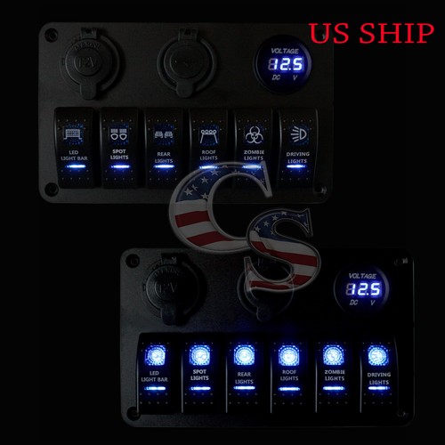 Car Marine Boat 6-Gang Waterproof Circuit Blue LED Rocker Switch Panel ...