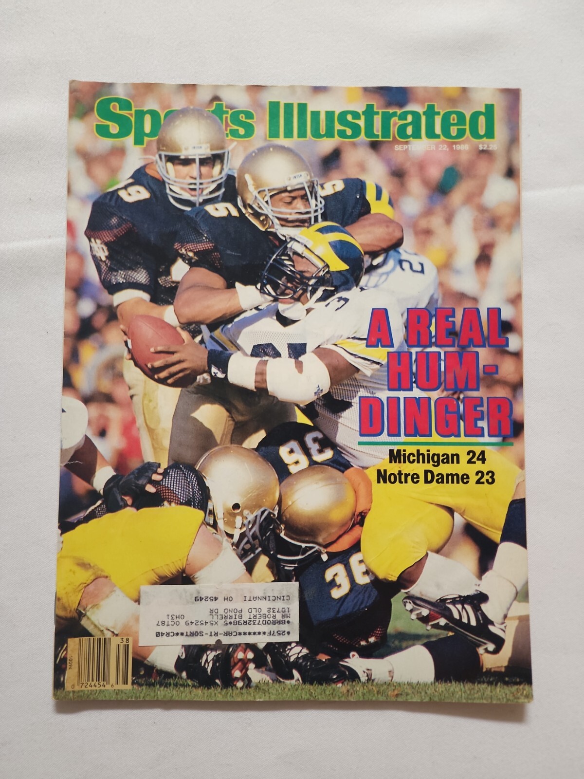 1986 Sept 22 SPORTS ILLUSTRATED A Real Hum-Dinger Michigan Notre Dame ...
