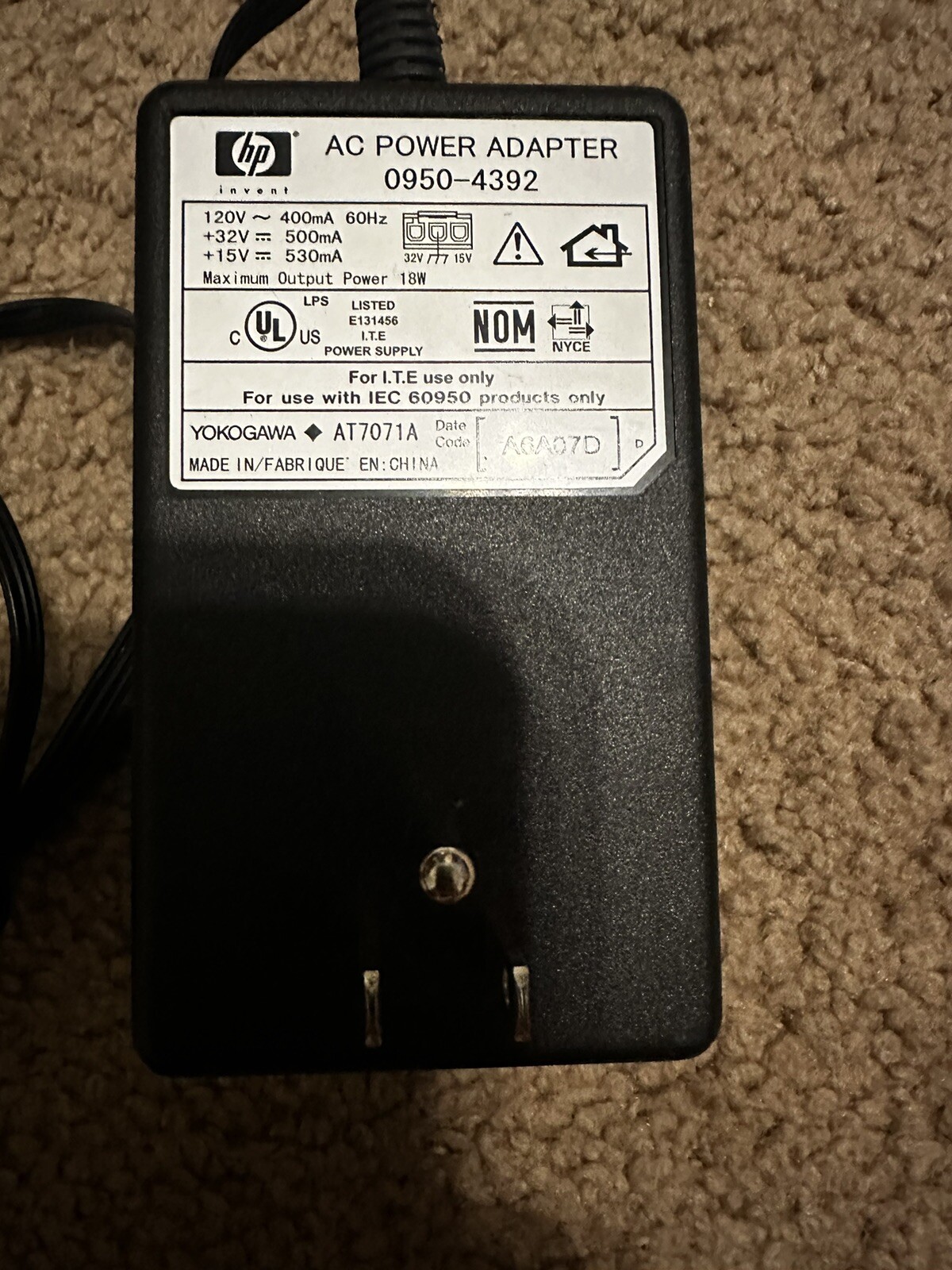 HP 0950-4392 Printer AC Power Adapter Cord Deskjet 900 3520 3535 3550 ...