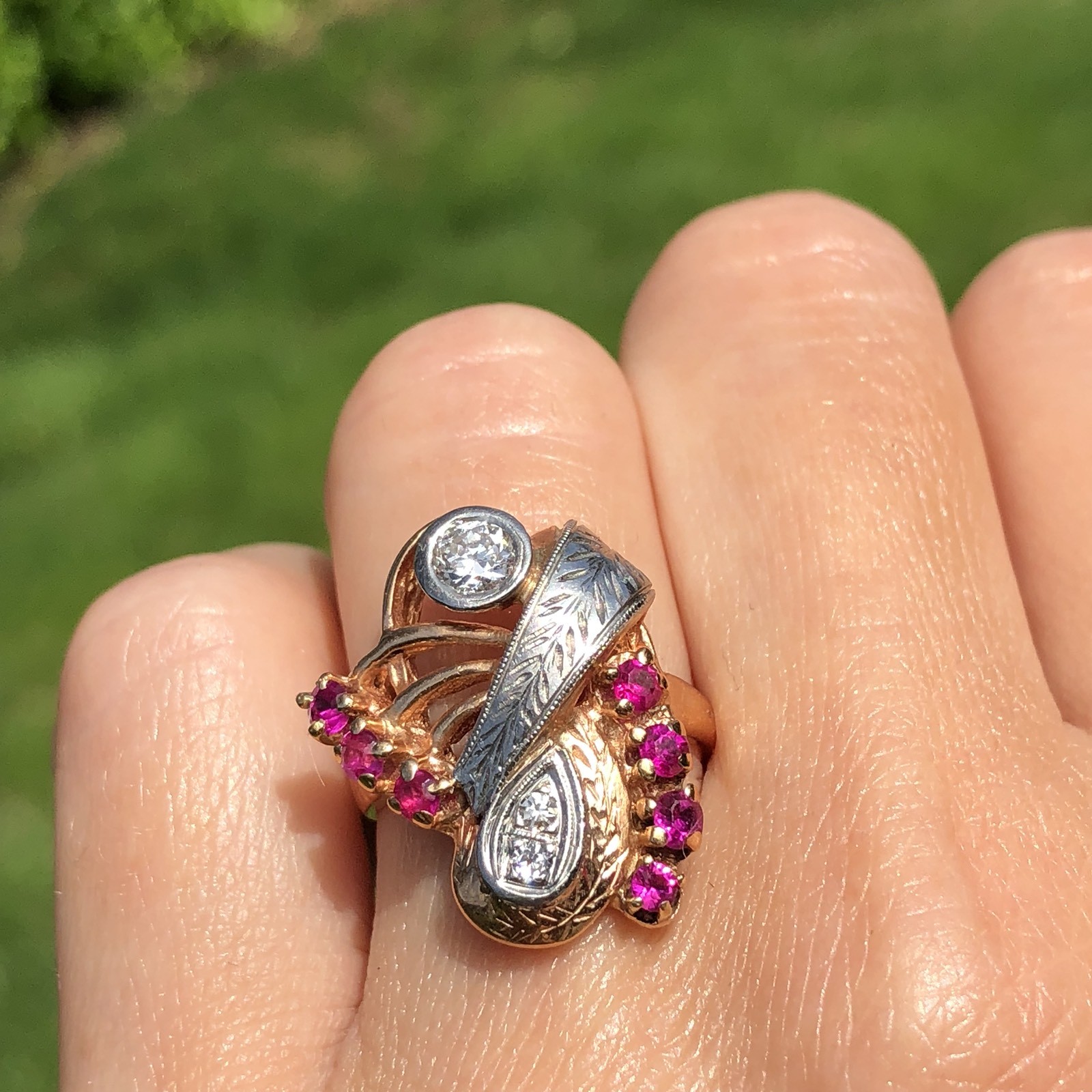 Vintage Diamond Ruby Ring 14K Rose Gold Estate Fine Jewelry Pre-Owned ...