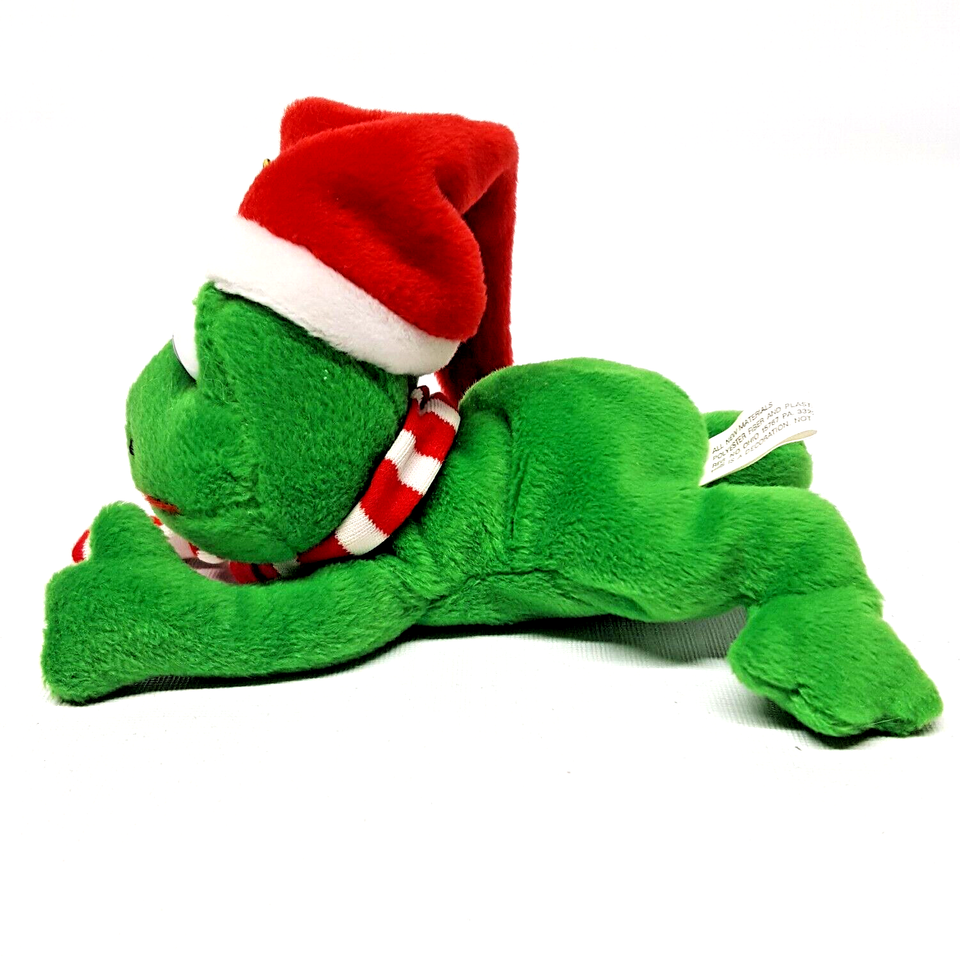 Christmas Plush Frog In Santa Hat & Scarf 7" Ornament Cheeks Stuffed ...