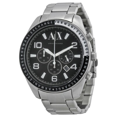 NEW ARMANI EXCHANGE SILVER TONE, CHRONOGRAPH BLACK DIAL,BRACELET WATCH ...