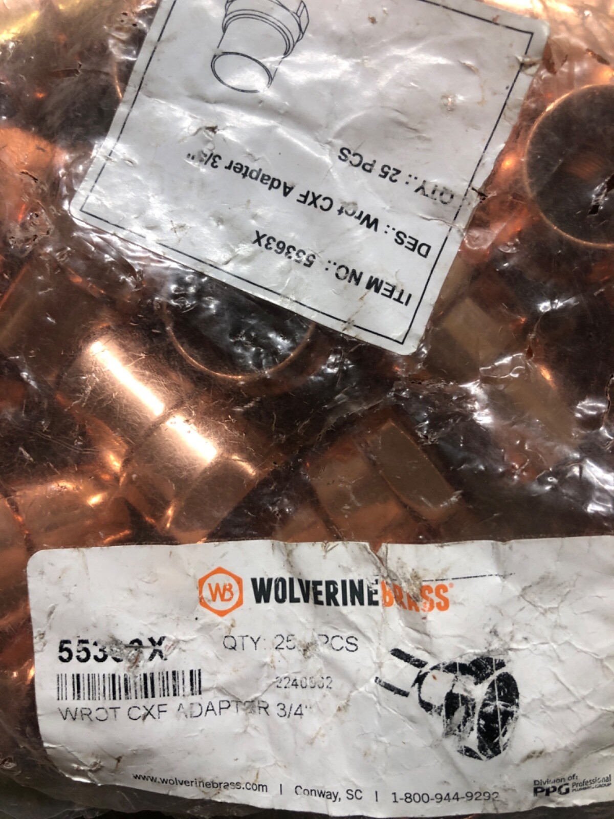 Pack of 25 - Wolverine Brass WROT CXF Adapter 3/4" FIP 55363X | eBay