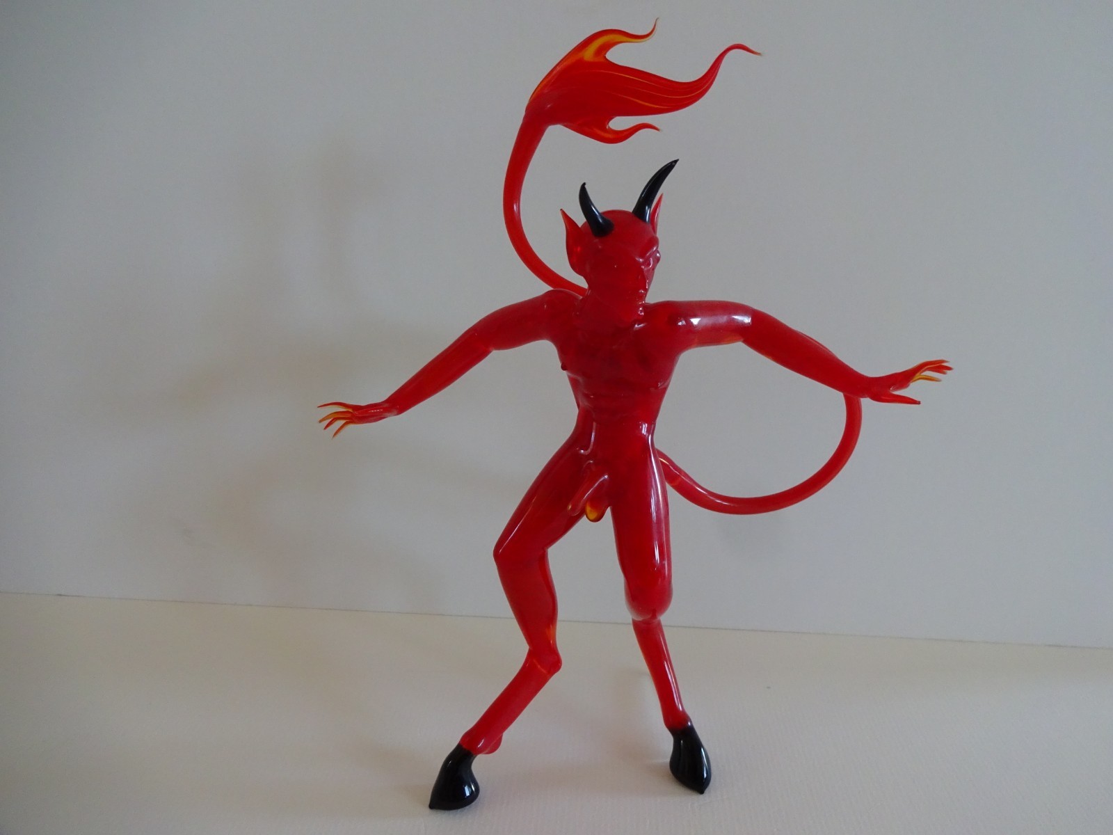 Glass Art work/sculpture of RED DEVIL, by John Zinner - standing w arms ...
