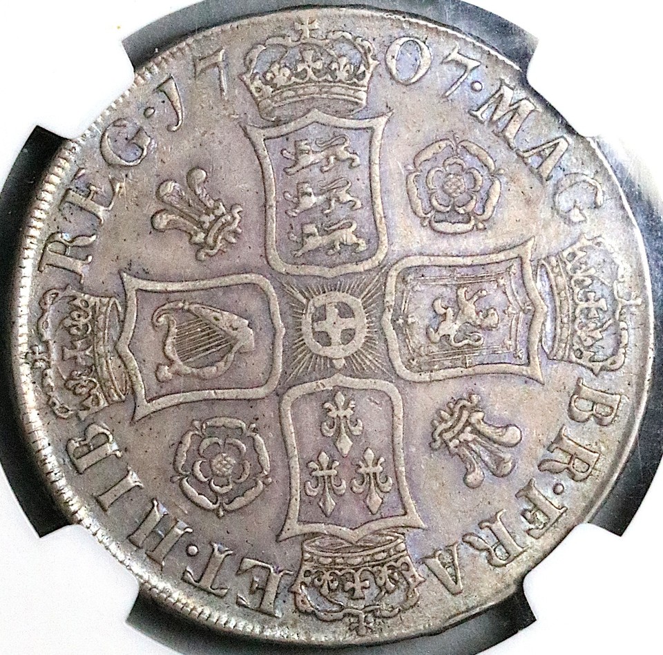 1707 NGC XF 45 Anne Crown Great Britain Plumes Roses London Coin ...