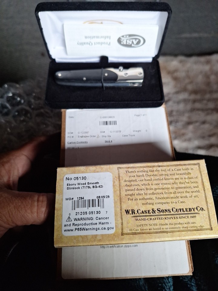 EXTREMELY RARE CASE EBONY SLIMLOCK KNIFE #7173L BG-42 NEVER USED IN BOX ...