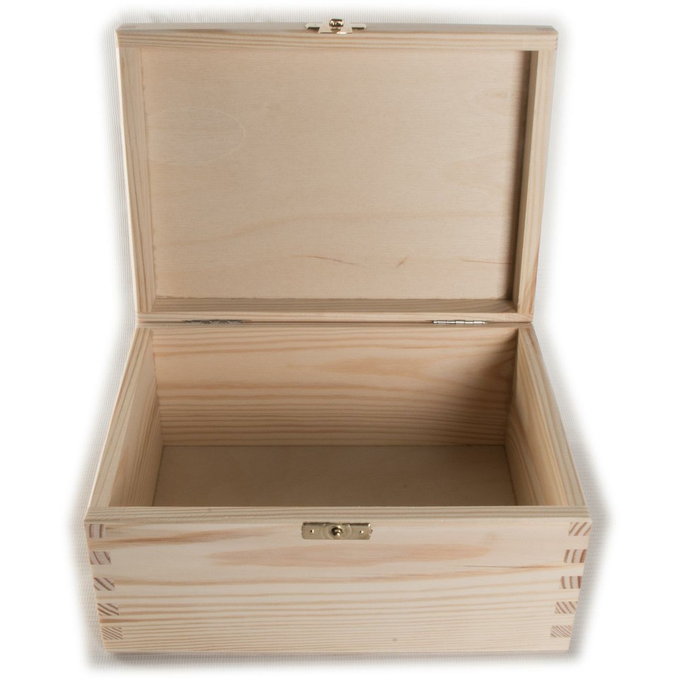 Wooden Box with Lid & Clasp 22x16x10cm /Rectangular Plain Keepsake ...