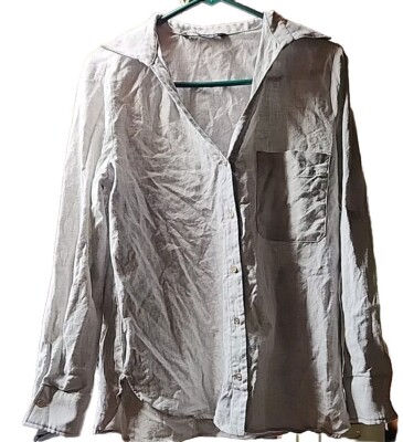 Zara L Shirt Gray Long Sleeve Button Casual Collar Solid 100% Cotton ...