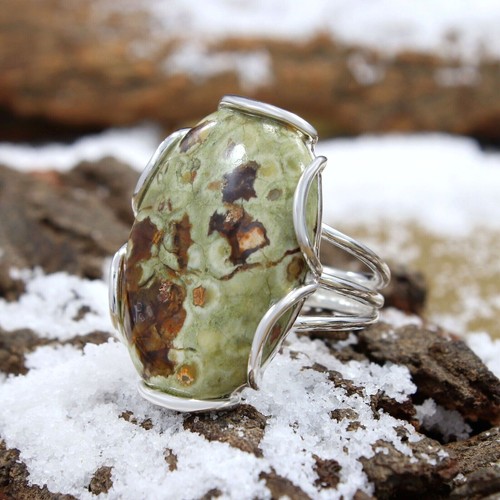 Natural Rainforest Jasper Ring in Solid Sterling Silver Handmade ...