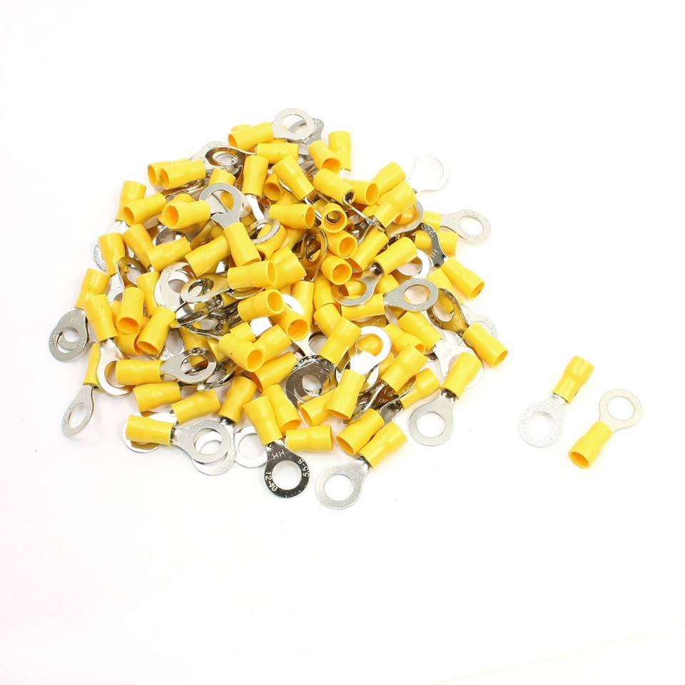100Pcs PVC Insulated Sleeve Ring Terminal Cable Lug RV5.5-8 for AWG 12 ...