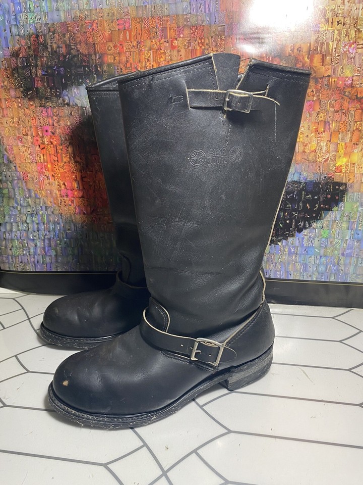 Vtg Horsehide Buckle STEEL TOE Nylon Corded ENGINEER Motorcycle BOOTS ...