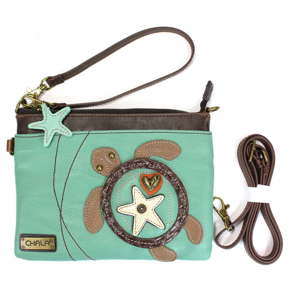 New Chala Mini Crossbody TURTLE Bag Pleather Small Purse Teal Green ...