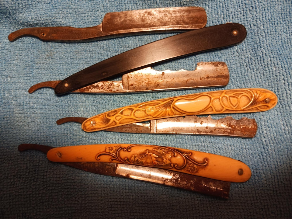 Three Vintage Straight Razor Handles and One Blade from Joseph Rogers ...