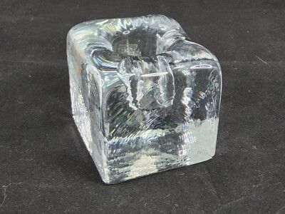 VTG MCM Blenko Ice Block Cube Optic Texture Recycled Glass Candle ...