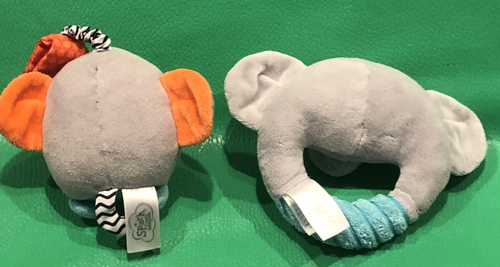 Spark Create Imagine Elephant Ring Rattle Plush Gray Blue Dots & Travel ...