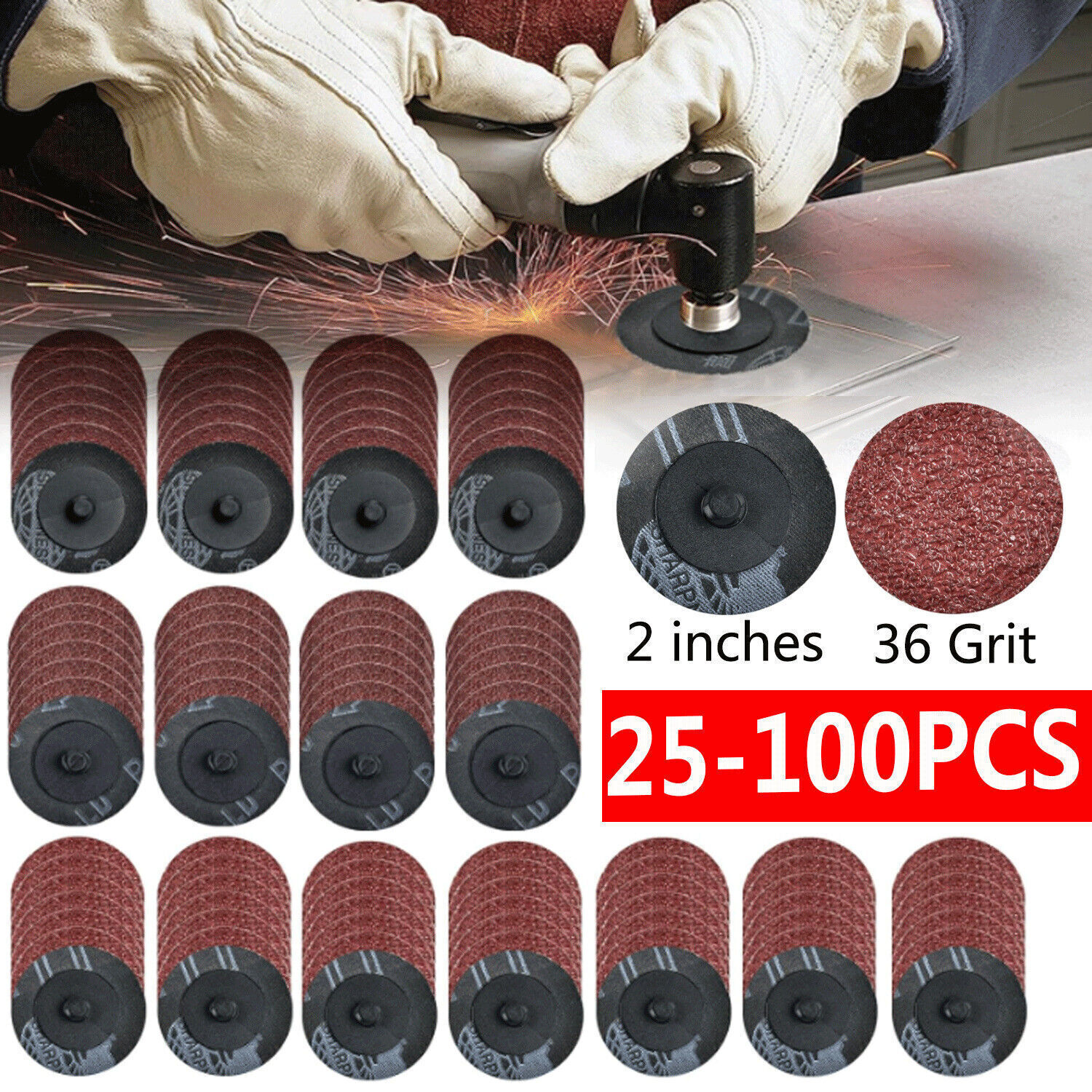 2 inch 36 Grit Aluminum Oxide Roll Lock Die Grinder Sanding Grinding ...