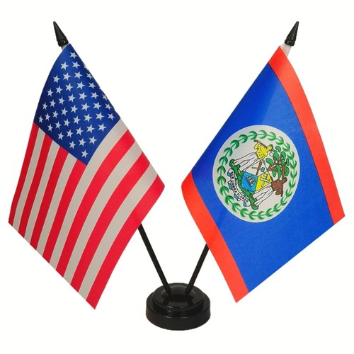 America & Belize Friendship Twin Desk Flag, US Belize Table Flags, 8 x ...
