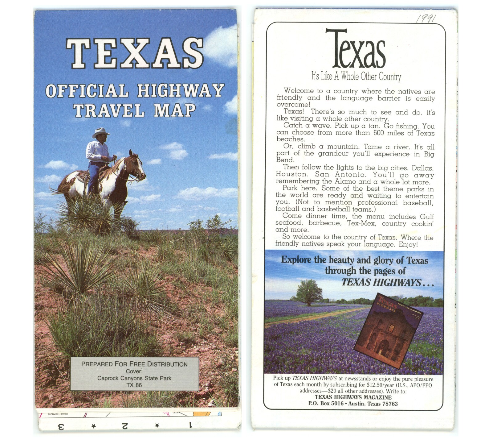 Vintage 1991 Texas Official Road Map – State Highway Department (019101 ...