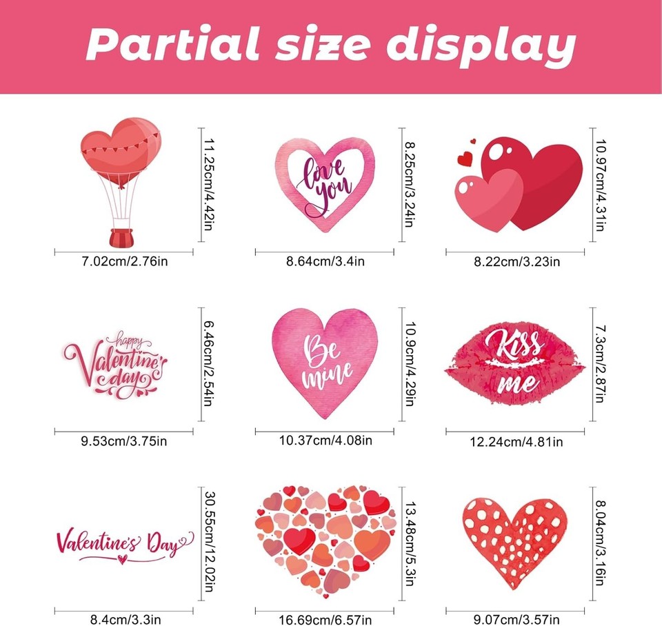 Valentine's Day Window Clings PVC Stickers Valentine Hearts-Shape Heart ...