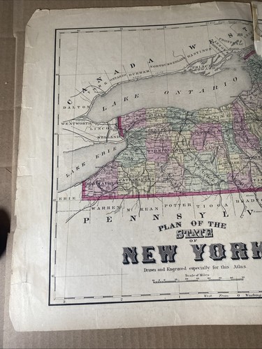 Original 1869 BEERS ATLAS NEW YORK STATE MAP 15 x 22 inches Hand ...