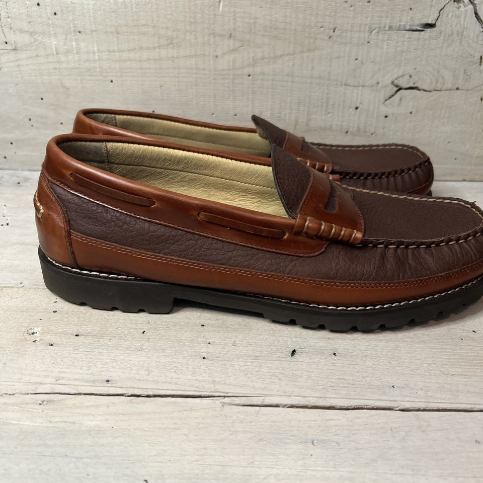 LL Bean Allagash Handsewn Bison Leather Penny Loafers 244478 Mens Sz ...