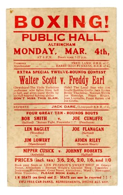 Vintage Boxing flyer leaflet handbill Walter Scott Freddy Earl ...