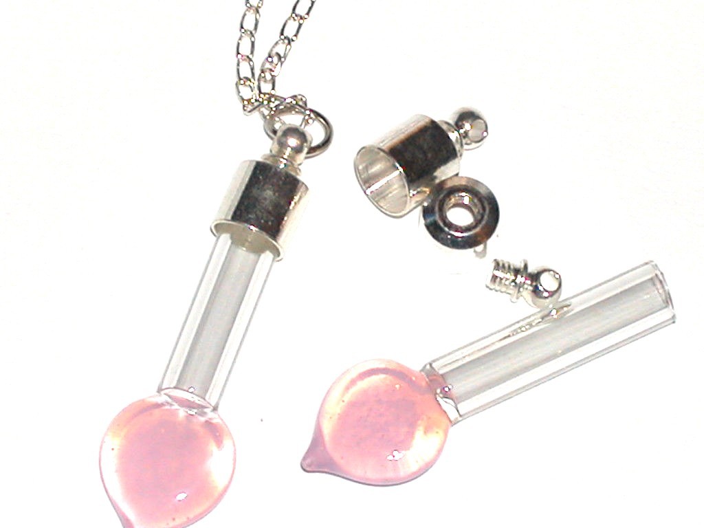 1 Glass Pink HEART bottle vials tube charm necklace pendant w/ SCREW ...