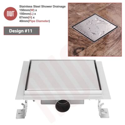 150mm Square Shower Drain Stainless Steel Wetroom Channel Gully (Design ...