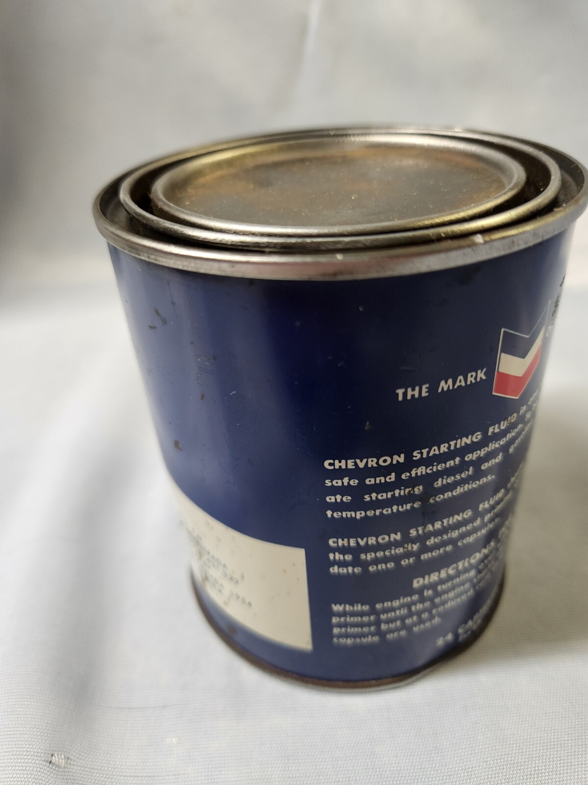 VINTAGE ORIGINAL CHEVRON STARTING FLUID 24 CAPSULES METAL CAN ...