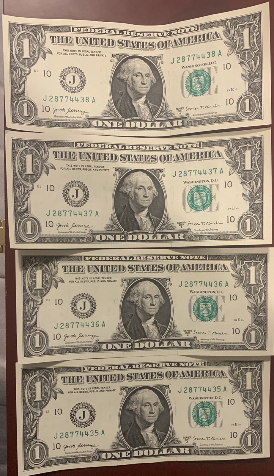 2017 A $1 Bills Lot of 4 Consecutive Serial Numbers! In Really Good ...