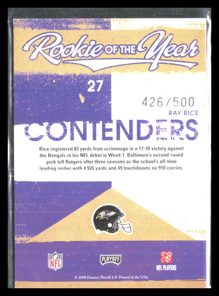 Ray Rice 2008 Playoff Contenders #27 ROY Contenders Baltimore Ravens | eBay