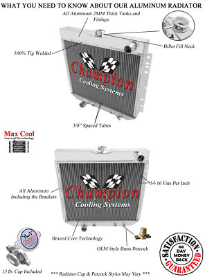 3 Row RS Champion Radiator for 1967 1968 1969 1970 Ford Mustang L6 ...