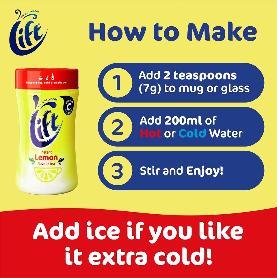 Lift Instant Lemon Flavoured Tea Enjoy Hot Or Cold Multipack 6 X 165g ...