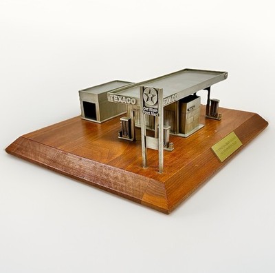 Vintage Texaco Gas Station Pewter Model w/ Wood Base Miniature ...