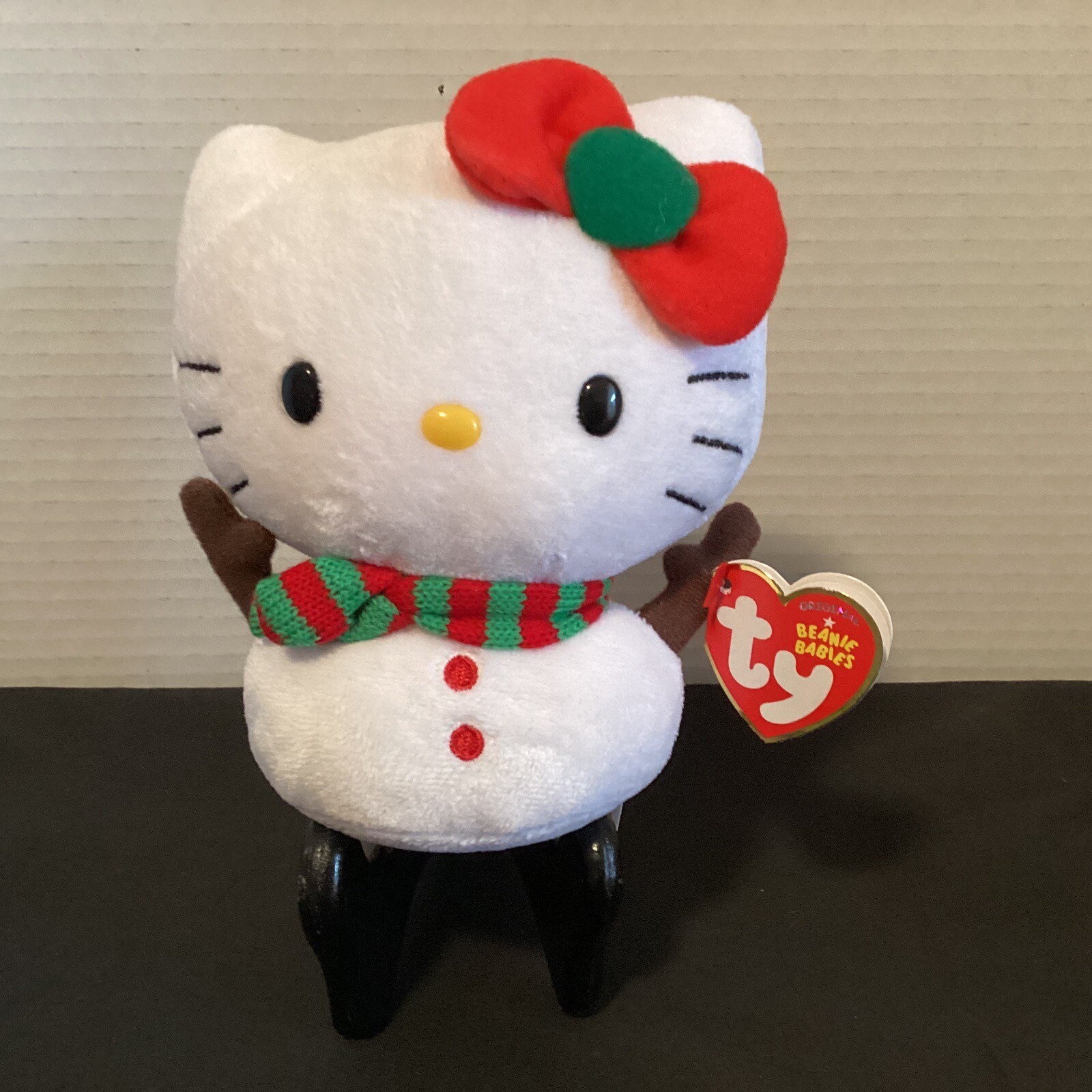 TY Hello Kitty Beanie Baby Christmas Holiday Sanrio Plush Scarf & Bow 6 ...